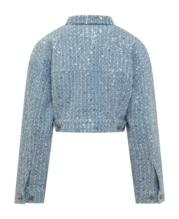 ROTATE BY BIRGER CHRISTENSEN Embellished Cropped Denim Jacket