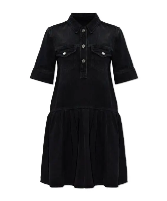 GANNI Denim Mini Dress With Lapel And Short Sleeves