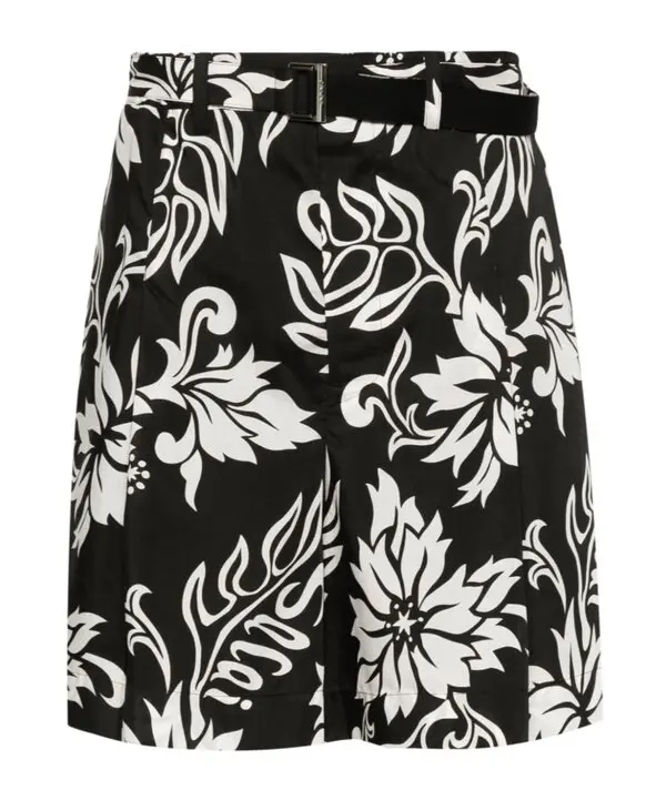 Sacai Floral-print Belted Shorts - Black