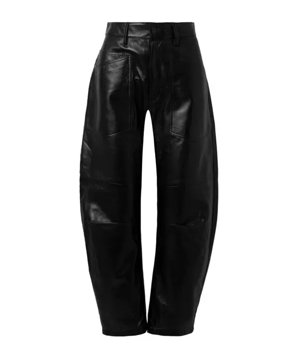 NILI LOTAN Shon Leather Barrel-leg Pants - Black