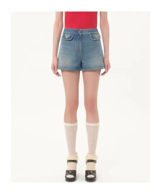 Valentino Garavani Denim Shorts With V Emblem