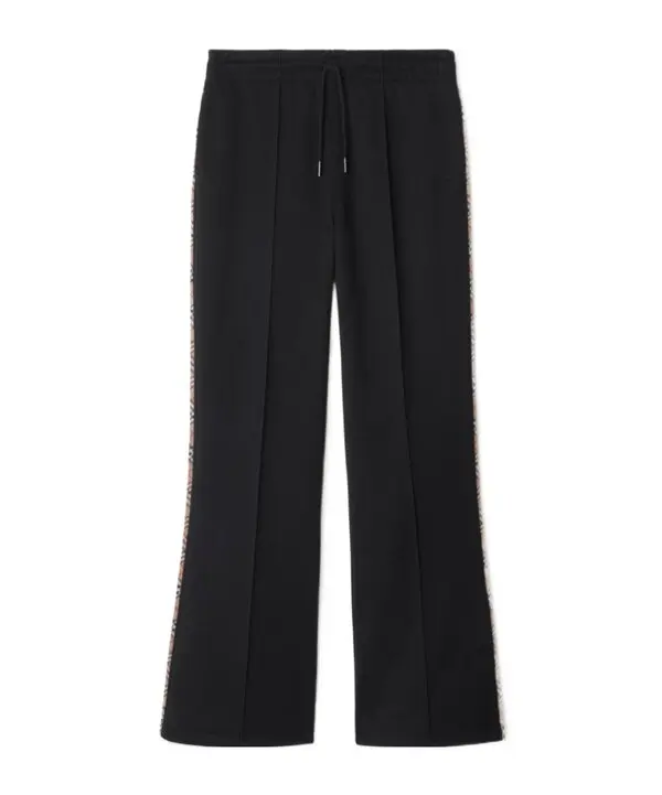 Burberry Checked Trim Drawstring Flared Trousers - Black