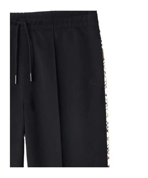 Burberry Checked Trim Drawstring Flared Trousers - Black