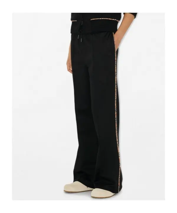 Burberry Checked Trim Drawstring Flared Trousers - Black