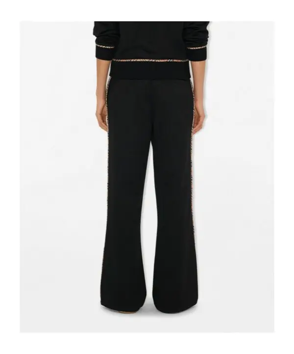 Burberry Checked Trim Drawstring Flared Trousers - Black