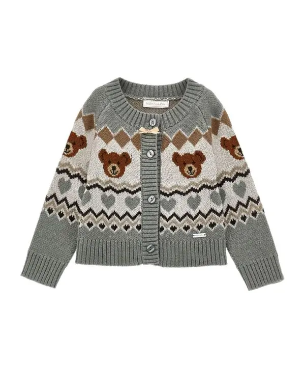 Monnalisa Jacquard Teddy Bear Cardigan