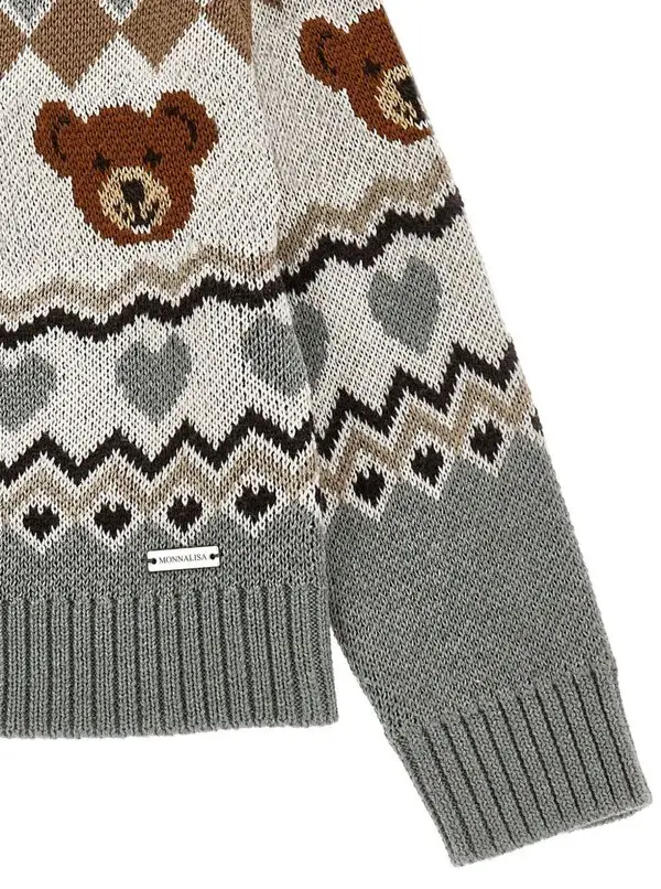Monnalisa Jacquard Teddy Bear Cardigan