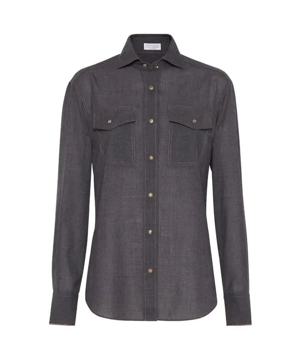 Brunello Cucinelli Monili Trim Button-up Shirt - Gray