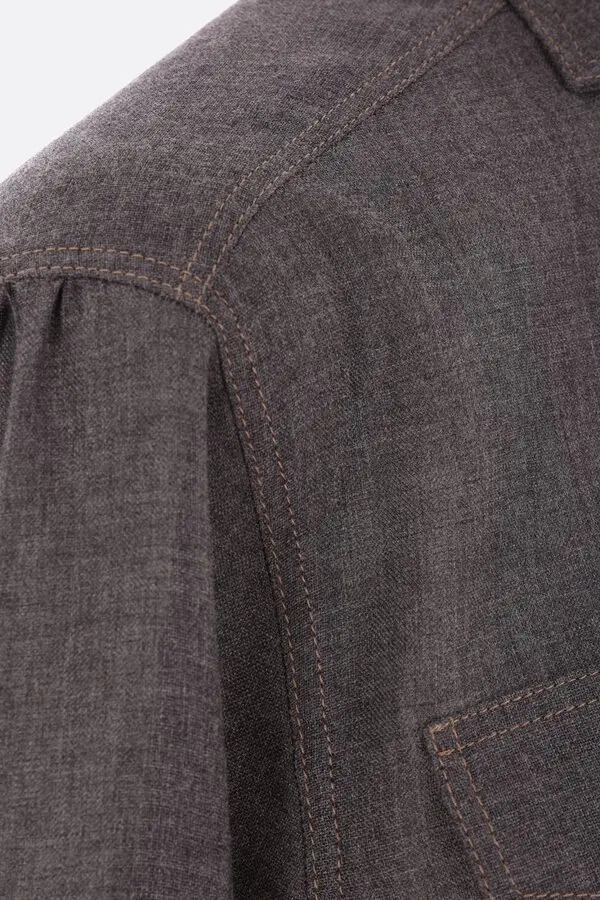 Brunello Cucinelli Monili Trim Button-up Shirt - Gray