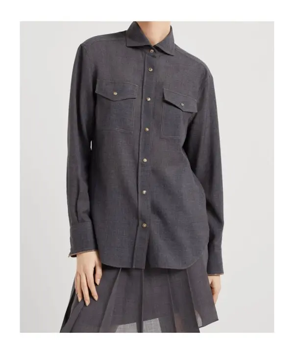 Brunello Cucinelli Monili Trim Button-up Shirt - Gray