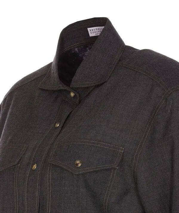 Brunello Cucinelli Monili Trim Button-up Shirt - Gray