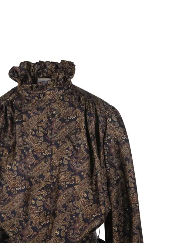 Saint Laurent Paisley Print Long Sleeve Dress - Brown