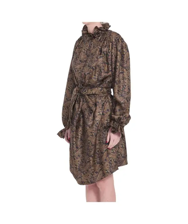 Saint Laurent Paisley Print Long Sleeve Dress - Brown