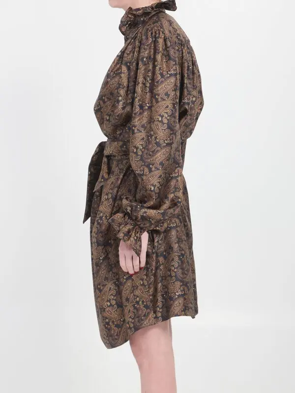 Saint Laurent Paisley Print Long Sleeve Dress - Brown