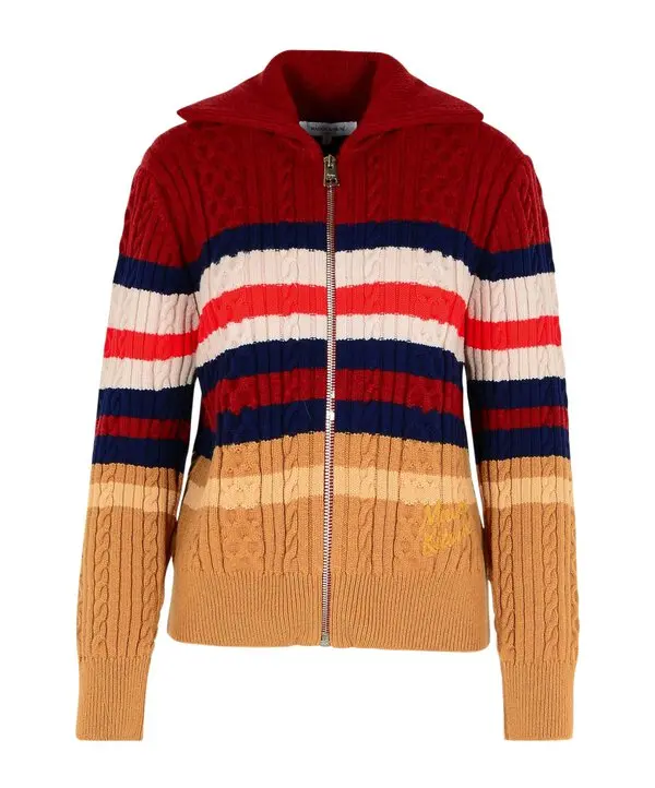 Maison Kitsuné Striped Zipped Knit Cardigan - No