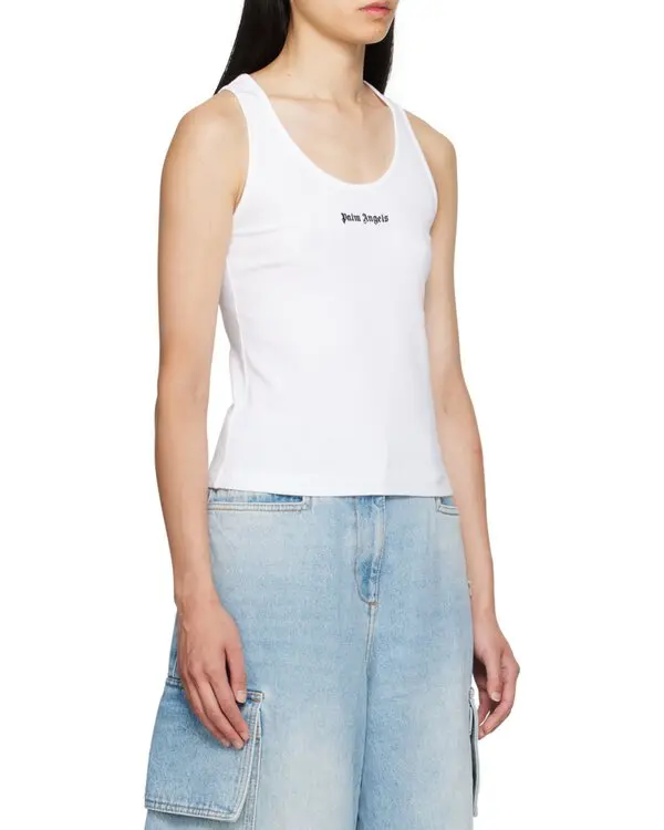 Palm Angels Logo Embroidered Ribbed Tank Top - White