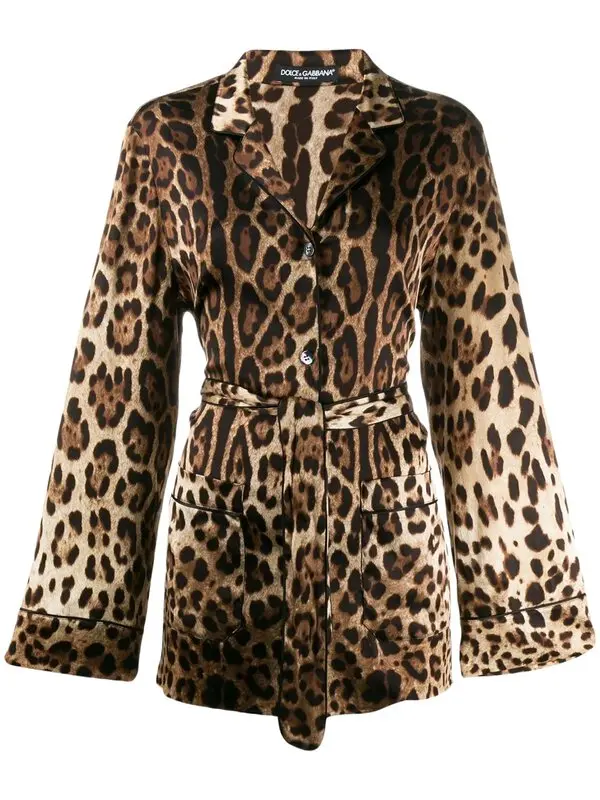 Dolce & Gabbana Leopard Print Belted Shirt - Black