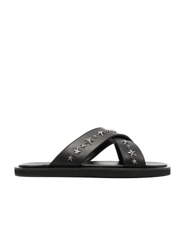 JIMMY CHOO Palmo Leather Sandals With Star Studs - Black