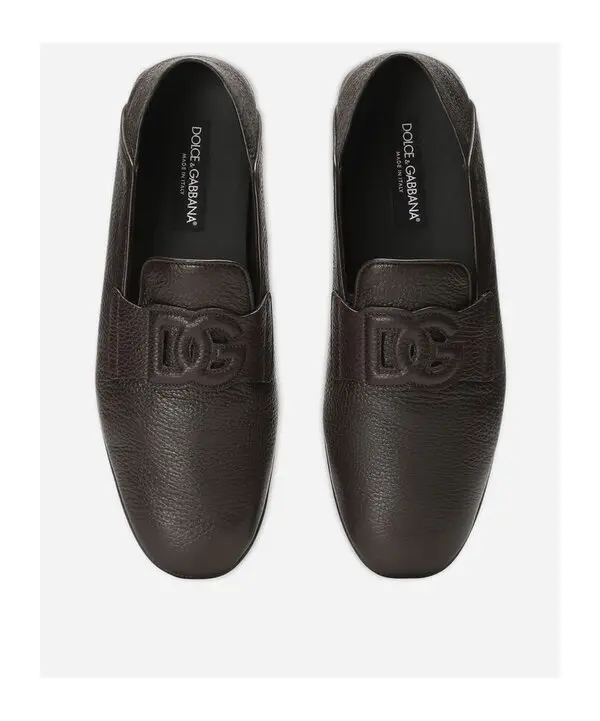 Dolce & Gabbana Logo Embossed Round Toe Loafers - Black