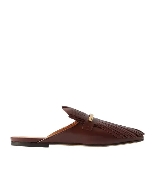 TOD'S Embellished Fringed Leather Slippers