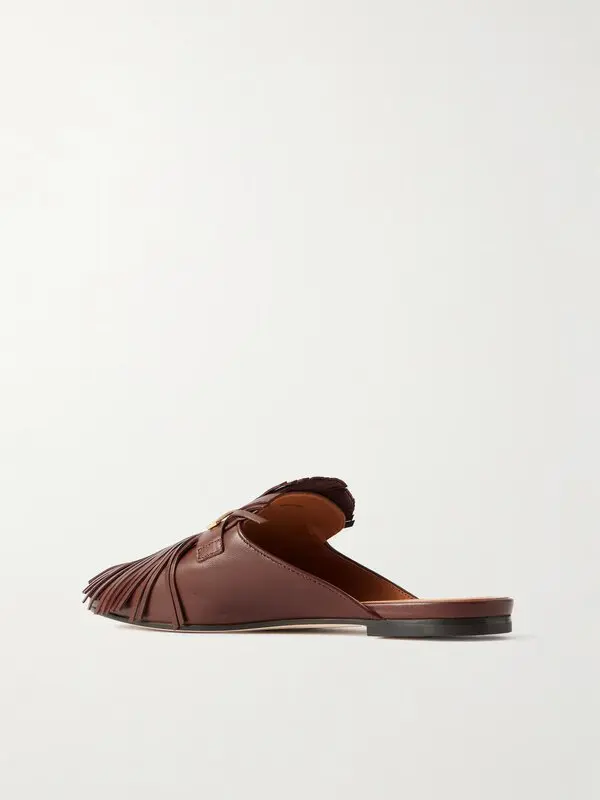 TOD'S Embellished Fringed Leather Slippers