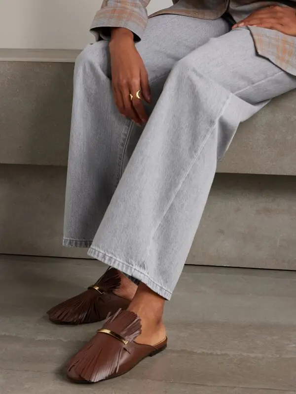 TOD'S Embellished Fringed Leather Slippers