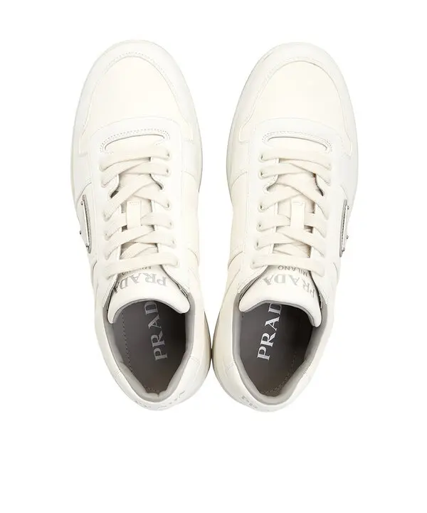 Prada Low-top Lace-up Sneakers With Embellished Branding - Ivory