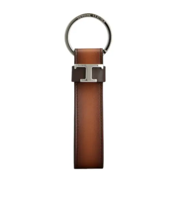 TOD'S Leather Keychain With Iconic Letter Detail - Brown
