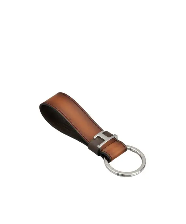 TOD'S Leather Keychain With Iconic Letter Detail - Brown