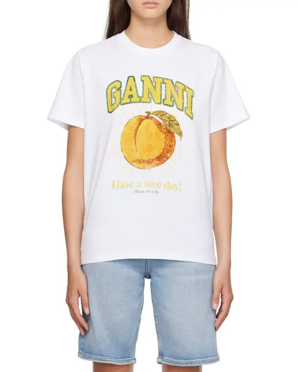 GANNI Logo Printed Crewneck T-shirt