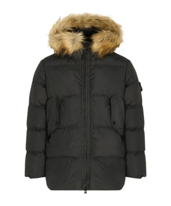 Stone Island Hooded Down Jacket With Removable Trim