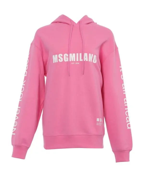 MSGM Logo Print Cotton Hoodie - Pink