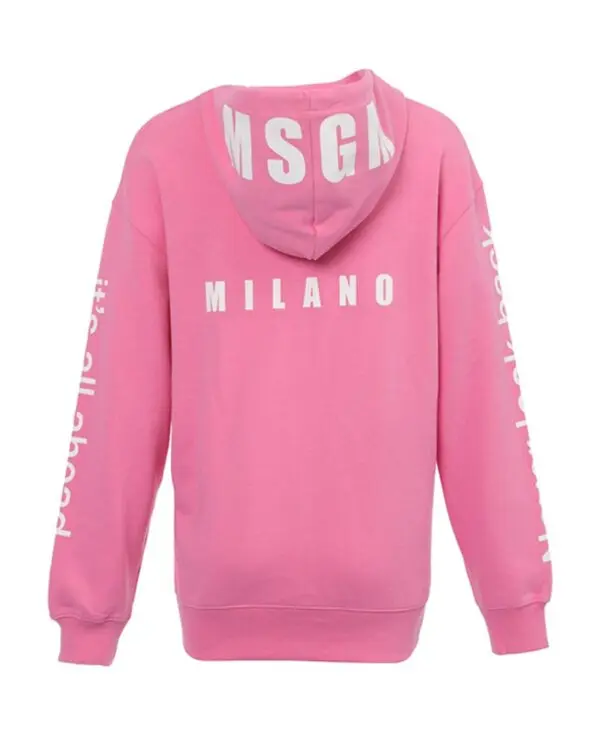 MSGM Logo Print Cotton Hoodie - Pink