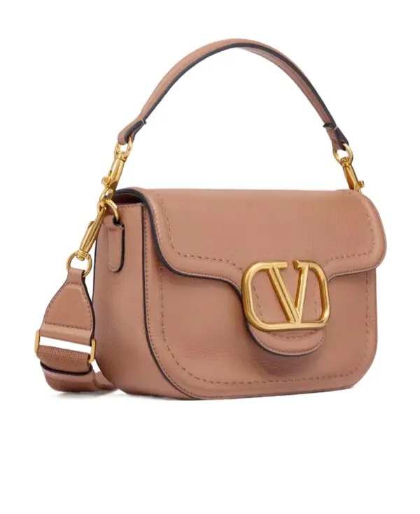 Valentino Garavani Alltime Logo Plaque Foldover Top Crossbody Bag - Nude