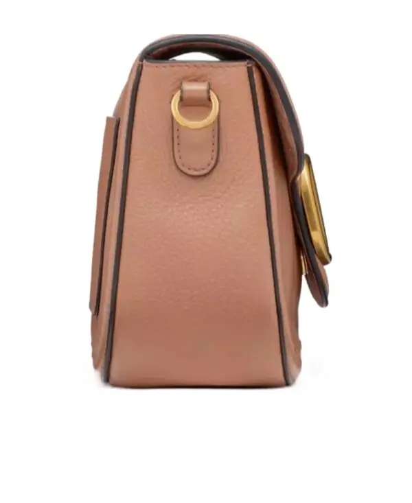 Valentino Garavani Alltime Logo Plaque Foldover Top Crossbody Bag - Nude
