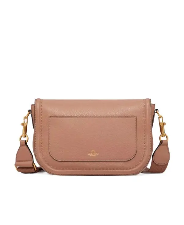 Valentino Garavani Alltime Logo Plaque Foldover Top Crossbody Bag - Nude