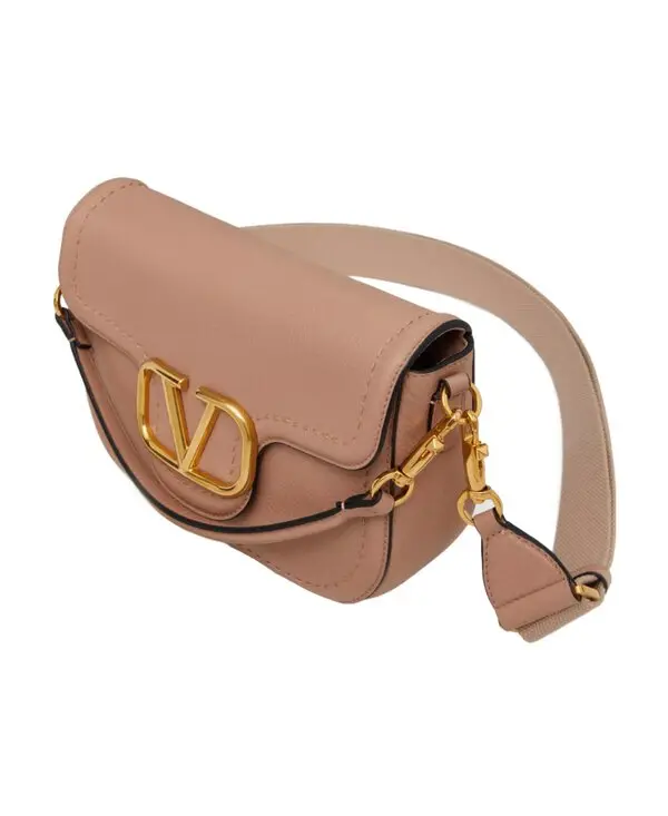 Valentino Garavani Alltime Logo Plaque Foldover Top Crossbody Bag - Nude