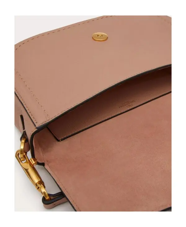 Valentino Garavani Alltime Logo Plaque Foldover Top Crossbody Bag - Nude