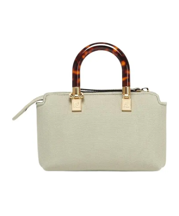 Fendi Light Canvas Small Boston Bag With Roma Embroidery