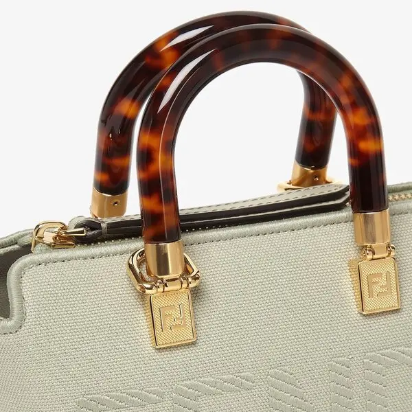 Fendi Light Canvas Small Boston Bag With Roma Embroidery