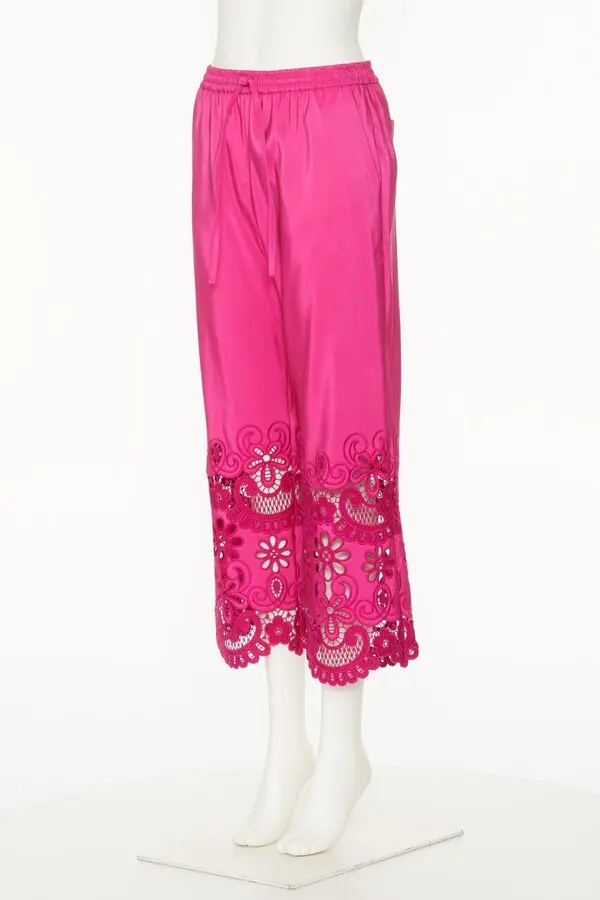 Valentino Garavani Embroidered Lace Trim Cropped Trousers