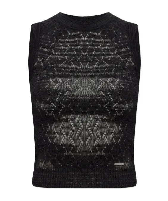 Dsquared2 Sleeveless Sheer Knit Crewneck Top - Black