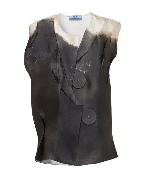 Prada Tie-dyed V-neck Sleeveless Blouse - Gray
