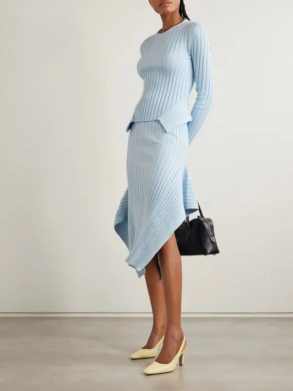 Stella McCartney Asymmetrical Ribbed Midi Skirt - Light Blue