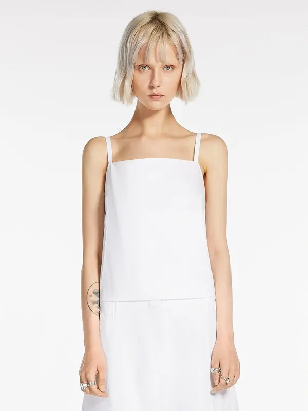 Sportmax Sleeveless Cotton Top With Straight Collar - White