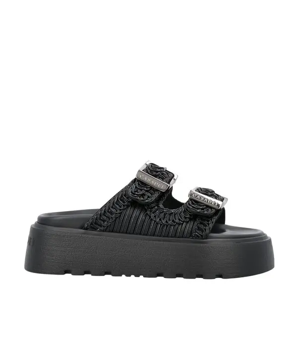 Casadei Double Strap Slip-on Platform Sandals - Black