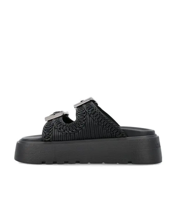 Casadei Double Strap Slip-on Platform Sandals - Black