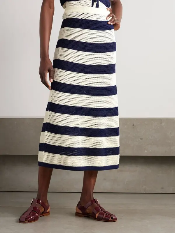 ERES Openwork Knit Striped Midi Skirt