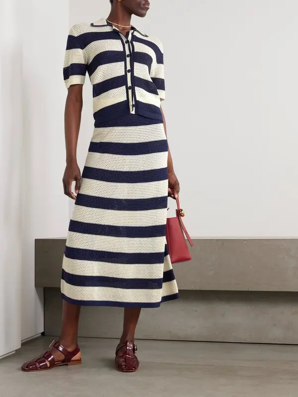 ERES Openwork Knit Striped Midi Skirt