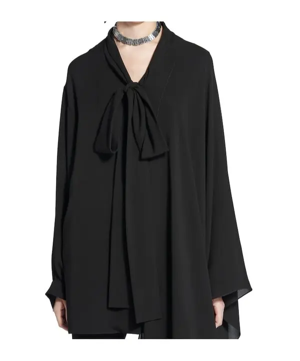 Balenciaga Lavallière Collar Asymmetrical Blouse
